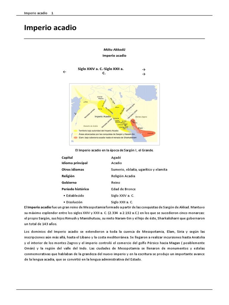 Historia del Imperio Acadio | PDF | Mesopotamia | Arqueología de Iraq
