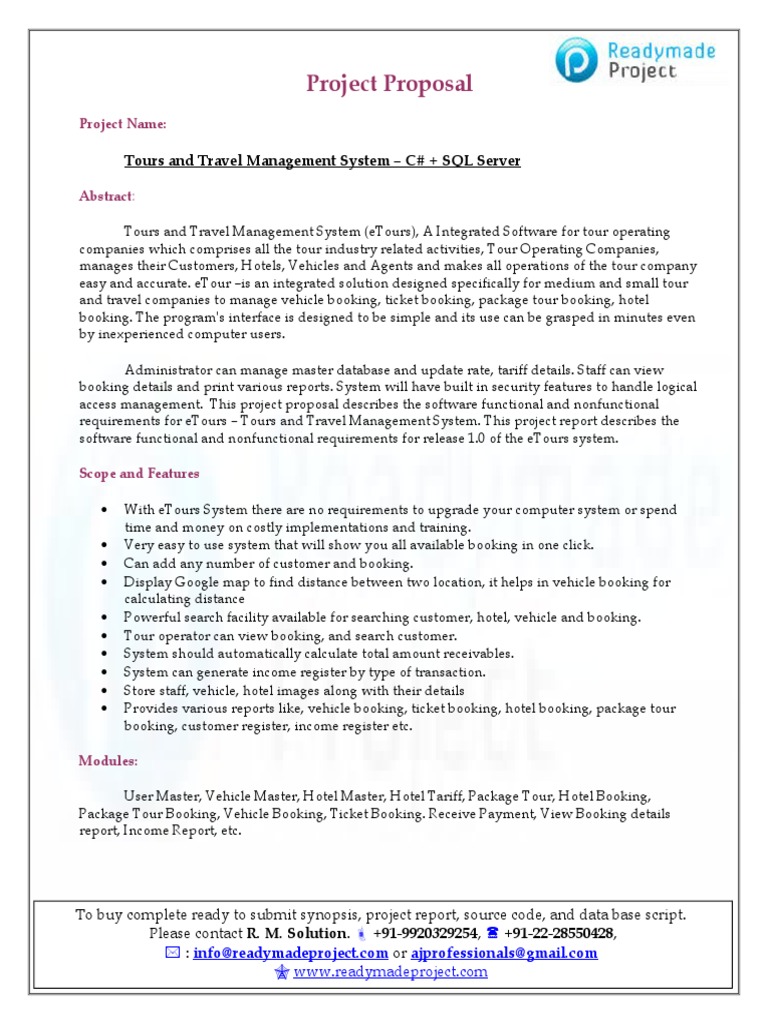 Tours Csharp Project Proposal | PDF | Microsoft Sql Server | Databases