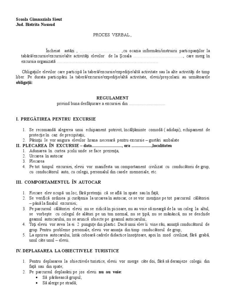 Proces Verbal Excursie 2012 2013 | PDF