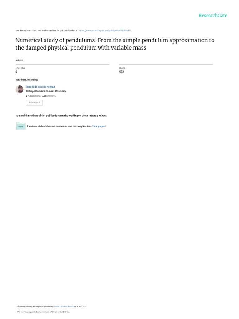 Numerical Study of Pendulums From The Simple Pendu | PDF | Rotation ...