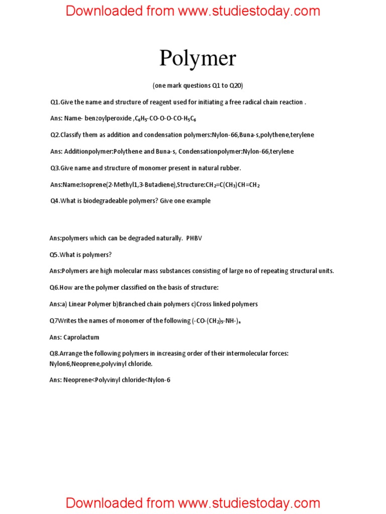 Polymer Exam Prep Guide | PDF | Copolymer | Polymers