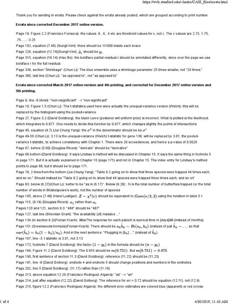 Errata - Computer Age Statistical Inference - Algorithms, Evidence and Data Science | PDF ...