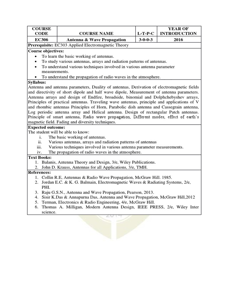 EC306 Antenna & Wave Propagation | PDF | Antenna (Radio) | Radio ...
