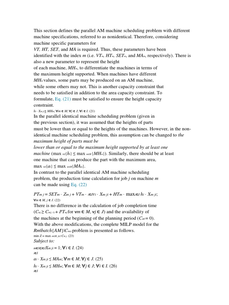 A Mixed Integer Linear Programming Model for Parallel Additive ...