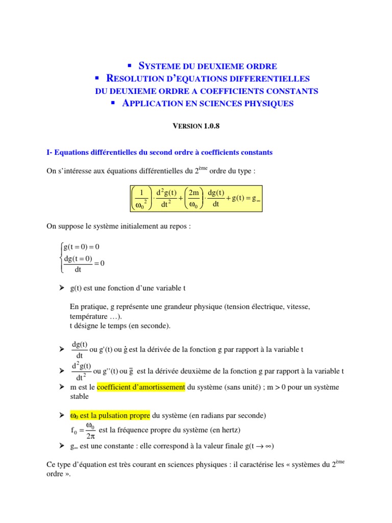 Resolution Equation Differentielle 2eme Ordre | Équations | Mécanique