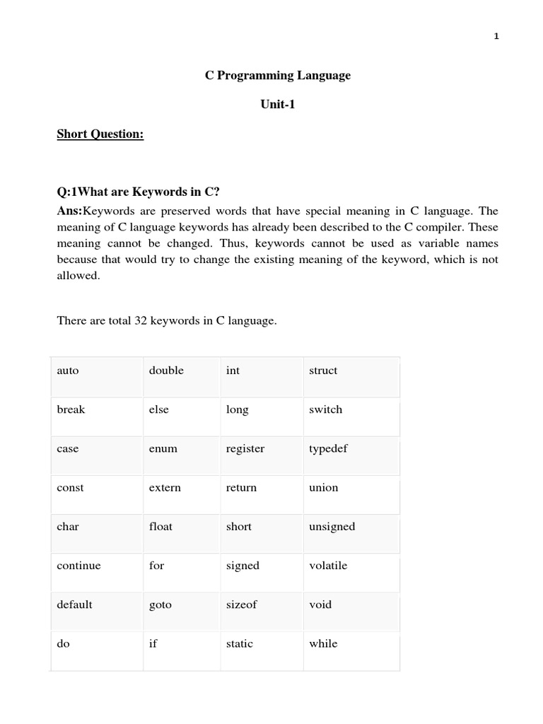 C Language Notes Pdf Pdf C Programming Language Data Type