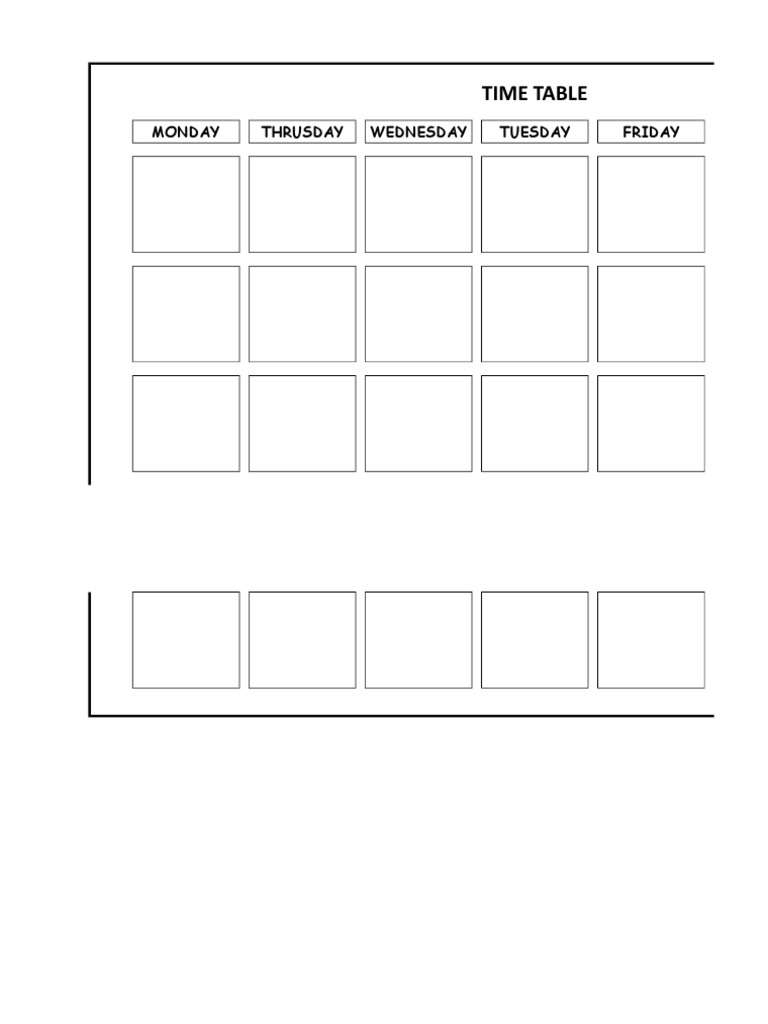 Time Table: Monday Thrusday Wednesday Tuesday Friday | PDF