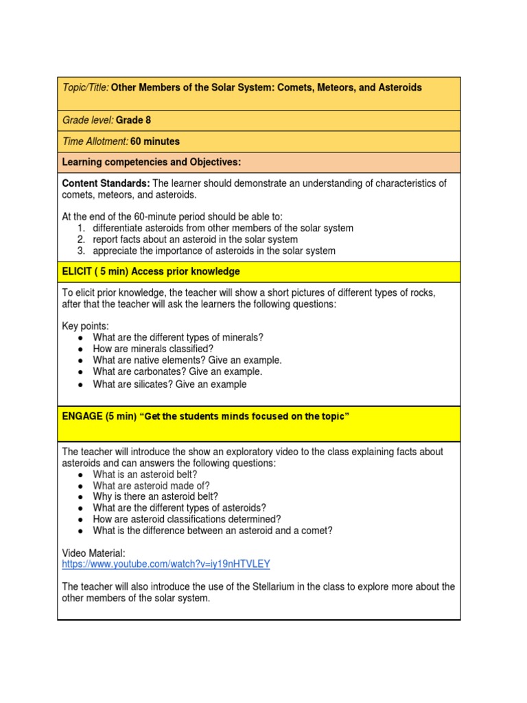 Other Members of The Solar System - Comets, Meteors, and Asteroids ...