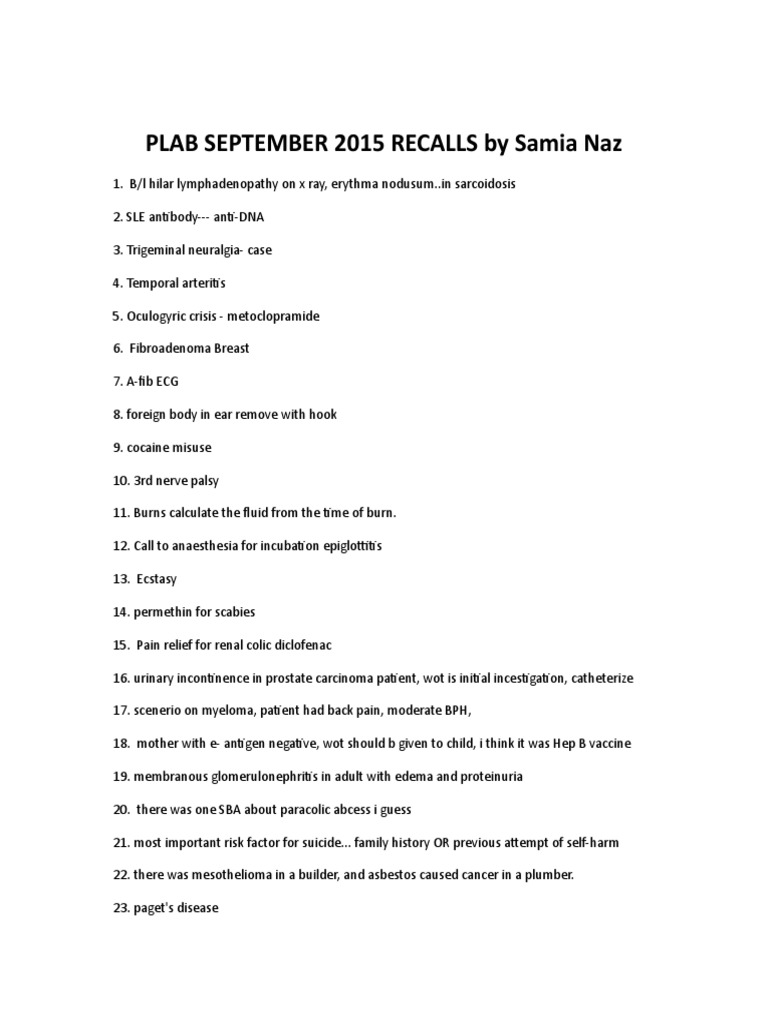 PLAB Recalls | PDF | Heart | Hypertension