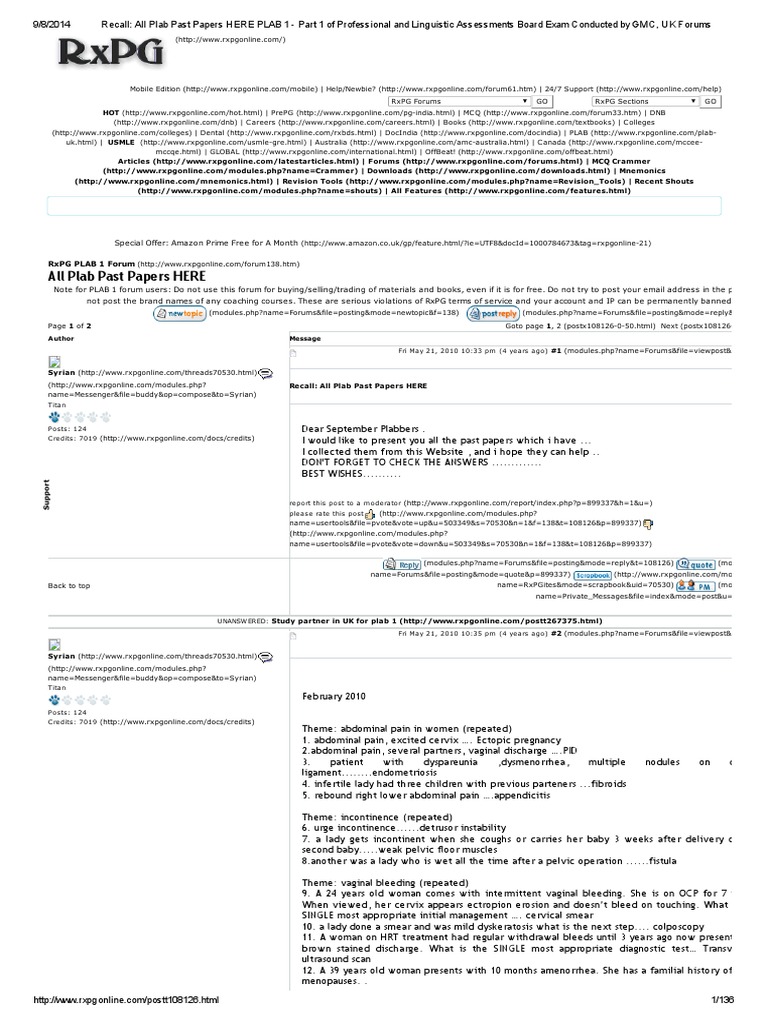 Recall - All Plab Past Papers HERE PLAB 1 - Part 1 of Professional and ...