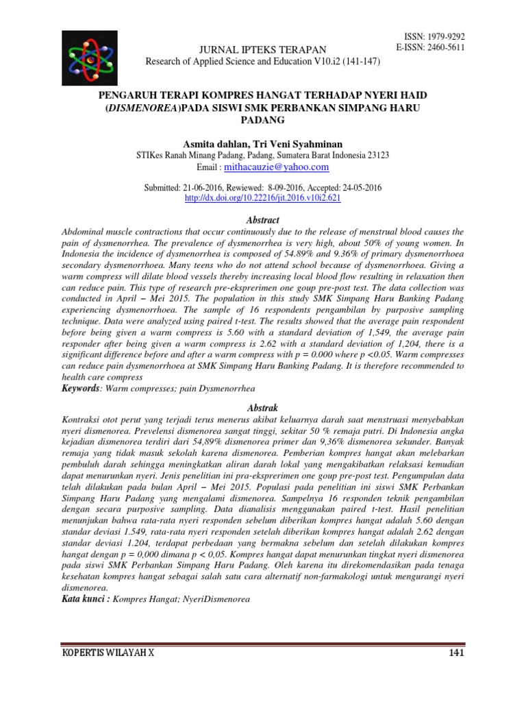 Pengaruh Terapi Kompres Hangat Terhadap Nyeri Haid (Dismenorea) Pada ...
