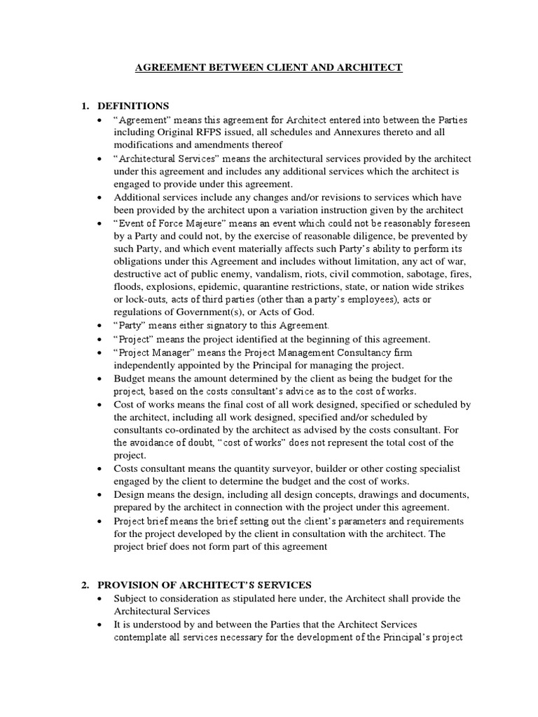 Agreement Between Client and Architect | PDF | Architect | Indemnity