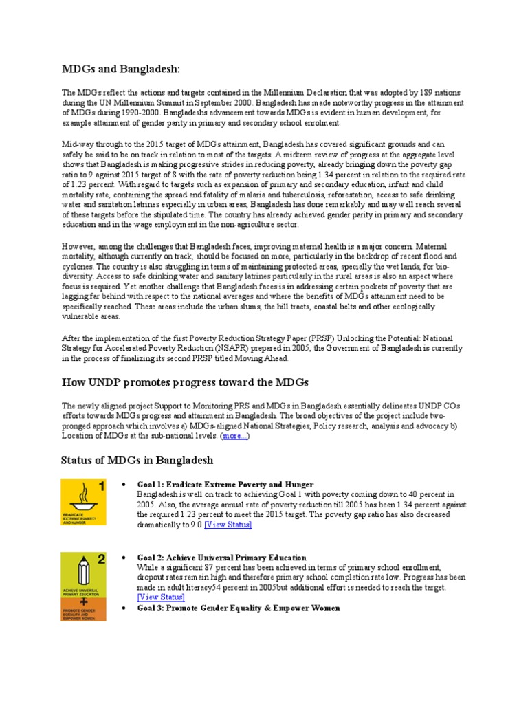 MDGs and Bangladesh | Millennium Development Goals | Poverty Reduction