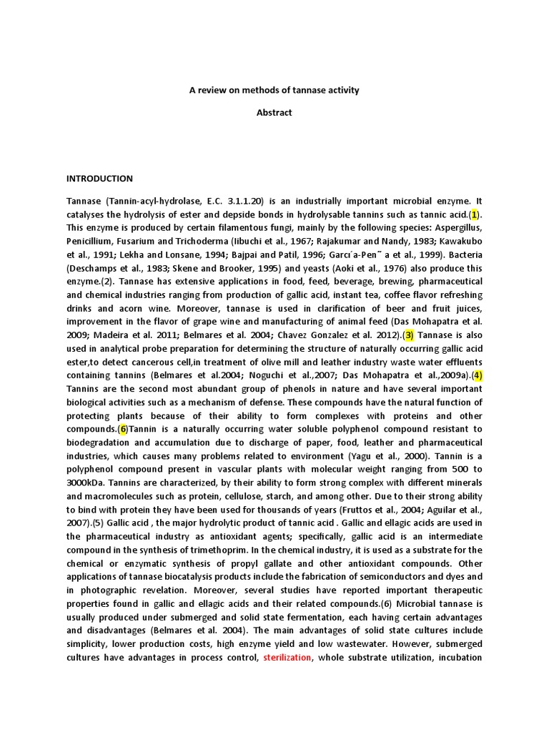 A Review On Methods of Tannase Activity: Sterilization | Download Free ...