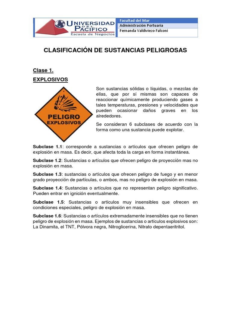 Clasificacion de Sustancias Peligrosas | PDF | Gases | Naturaleza