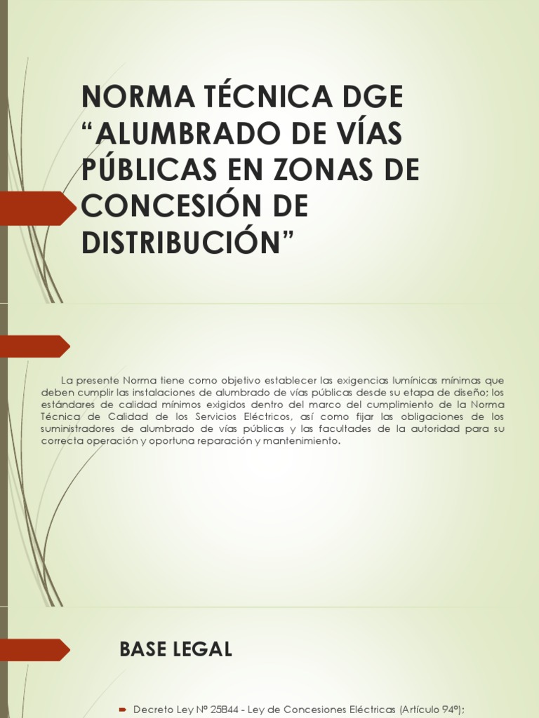 Alumbrado de Vías Públicas: Norma DGE | PDF | Luz de la calle | Encendiendo