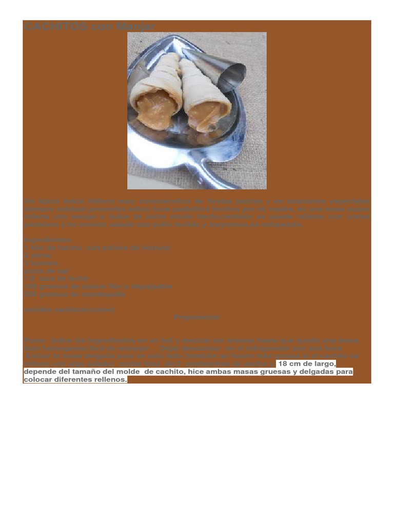 Cachitos Chilenos con Manjar Receta | PDF
