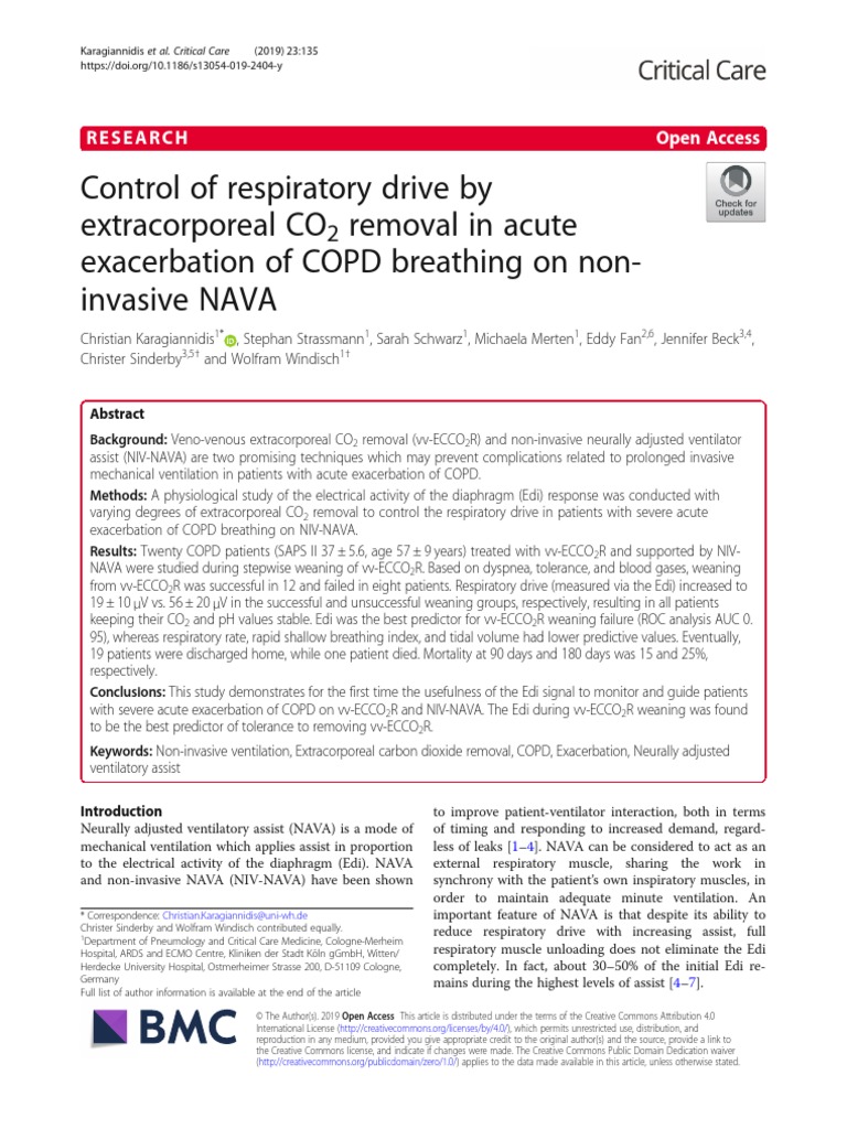 Control of Respiratory Drive by Extracorporeal CO Removal in Acute ...