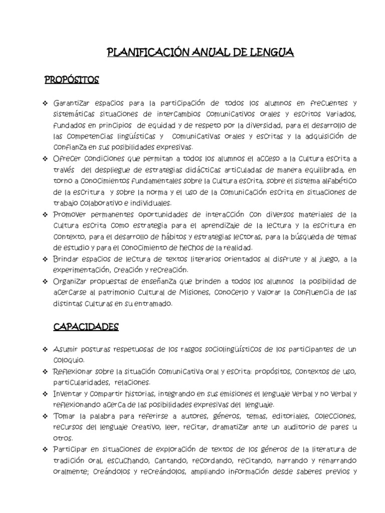 Planificación Anual de Lengua Tercer Grado | PDF | Escritura ...