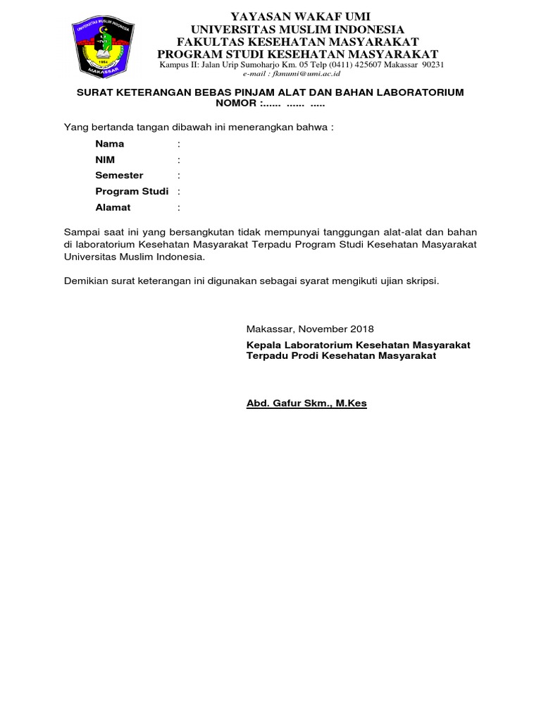 Format Surat Bebas Pinjam Alat | PDF