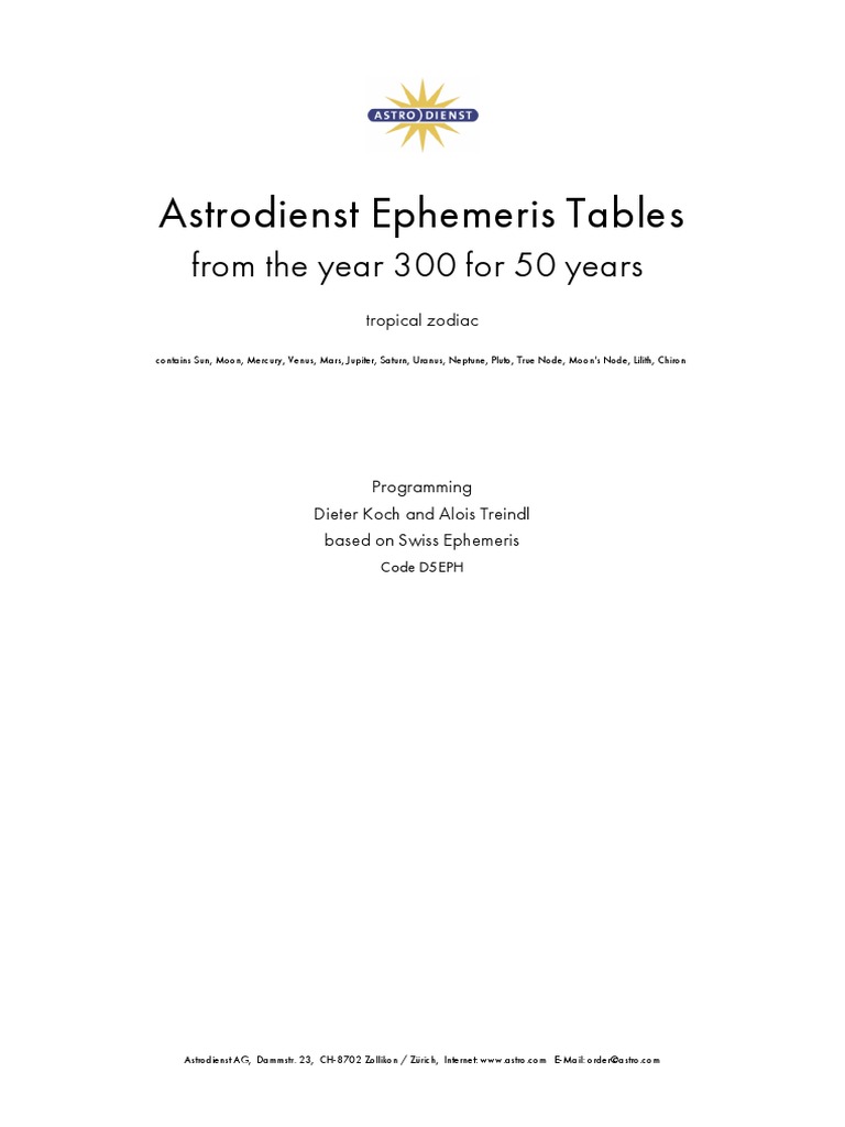 Astrodienst Ephemeris Tables: From The Year 300 For 50 Years | PDF | Planets In Astrology ...