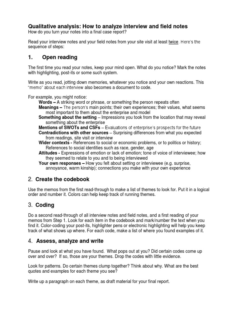 How To Analyze Interview Notes Handout | PDF | Qualitative Research ...