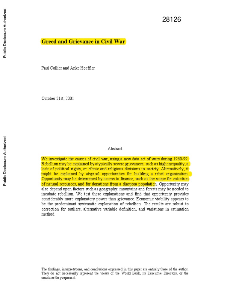 Greed and Grievance | PDF | Civil War | Rebellions