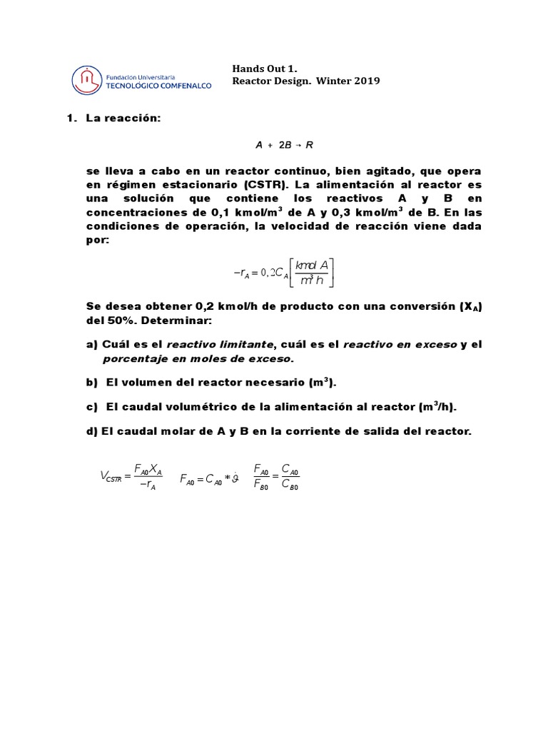 Examen de Diseño de Reactores. | PDF