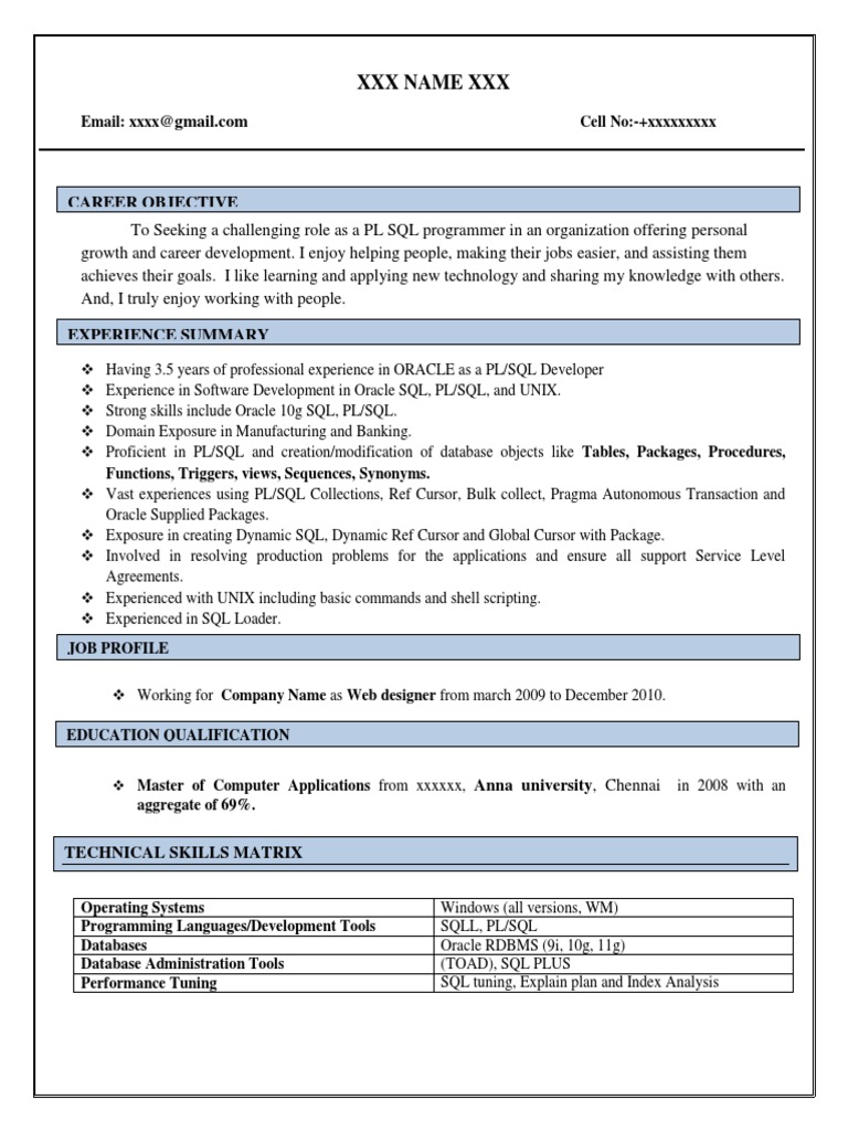 Oracle Resume | Download Free PDF | Oracle Database | Pl/Sql