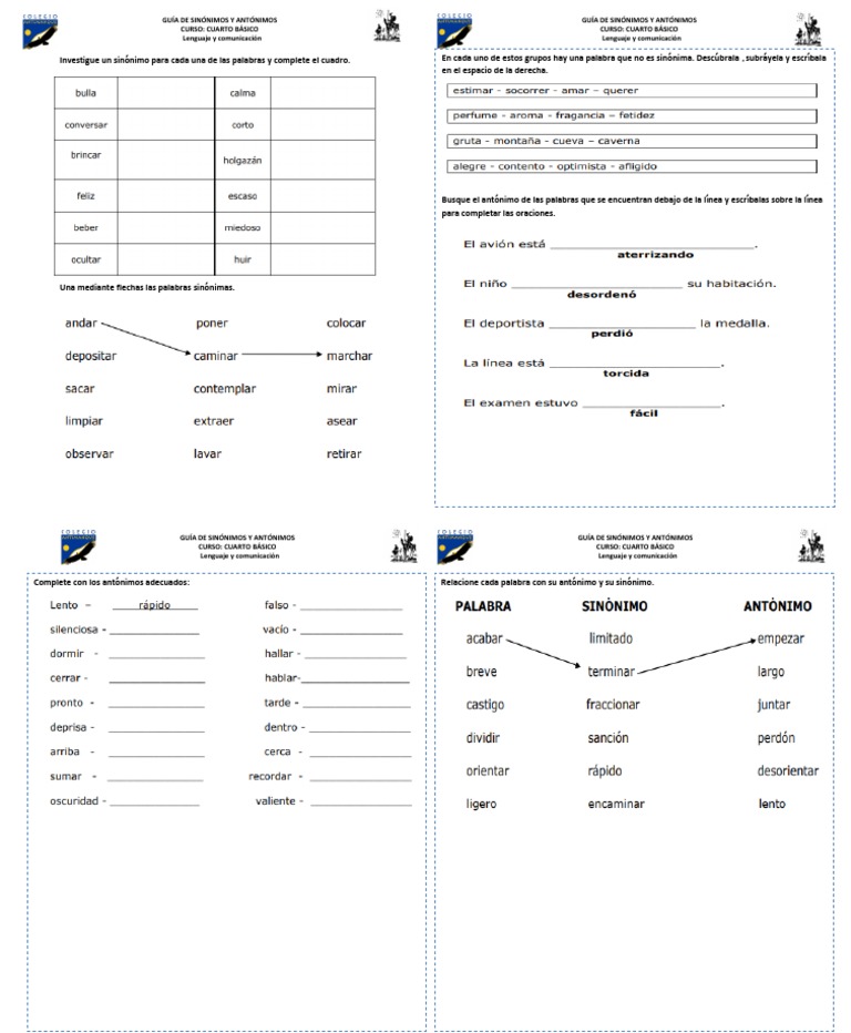 Guía para identificar sinónimos, antónimos y relacionar palabras ...