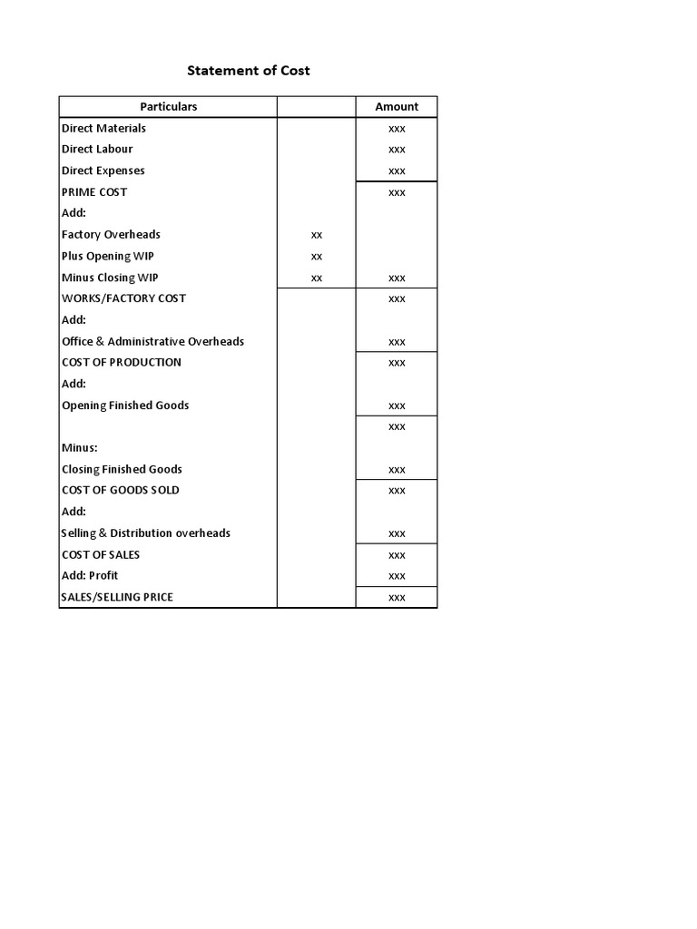 Statement of Cost: Particulars Amount | PDF