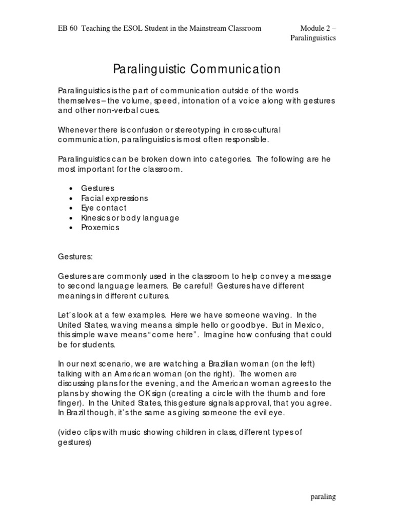 Paralinguistic Communication: Gestures | PDF | Body Language | Facial ...