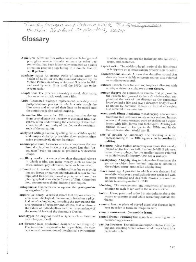 Glossary of Film Terms | PDF
