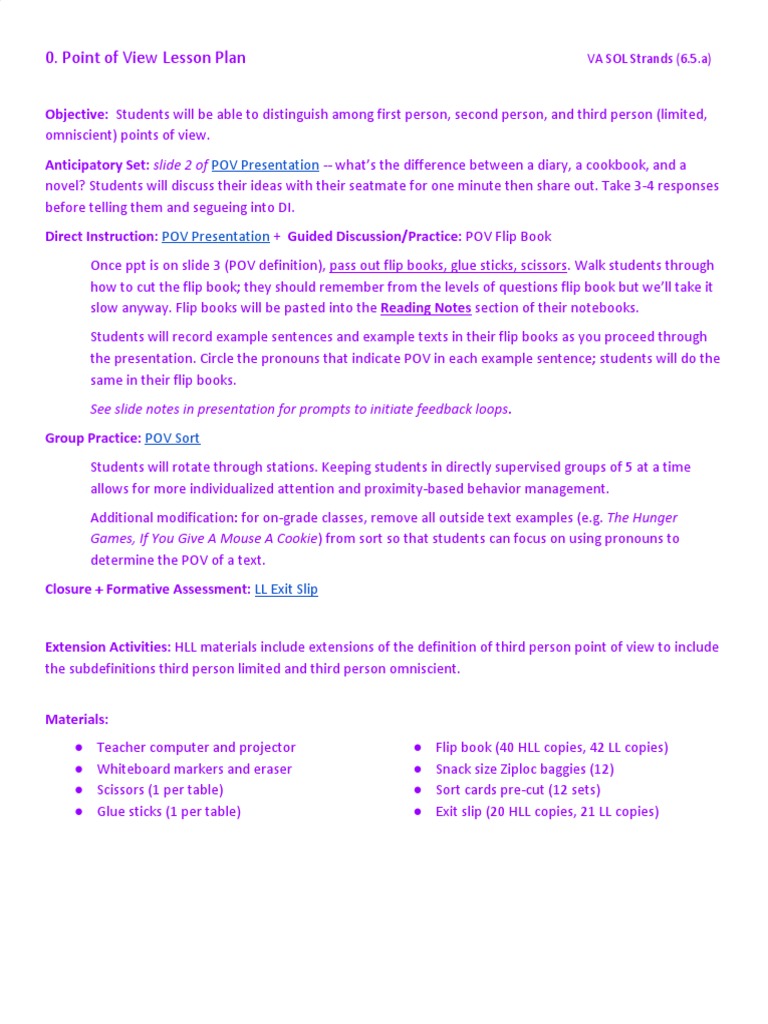 Point of View Lesson Plan for Grades 4-7 | PDF