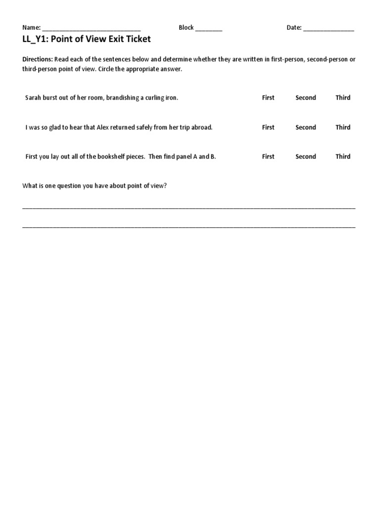 Point of View Exit Ticket | PDF