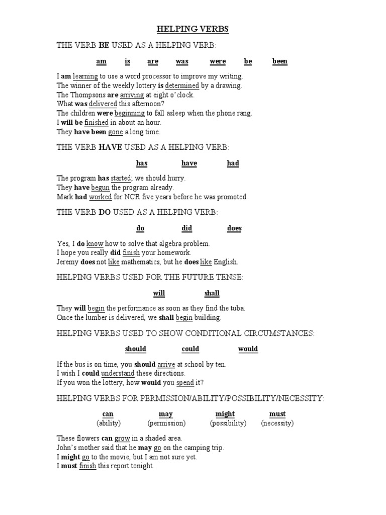 Helping Verbs List PDF | PDF | Verb | Grammar