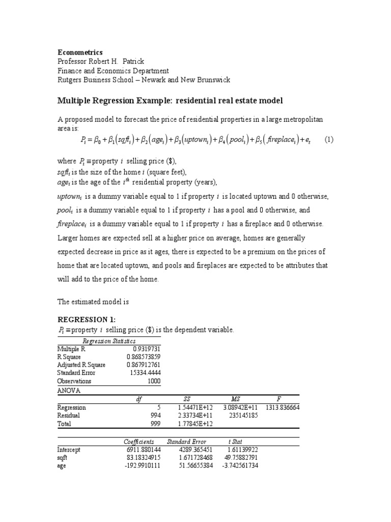 Regression Analysis in Real Estate Pricing | PDF | Errors And Residuals ...