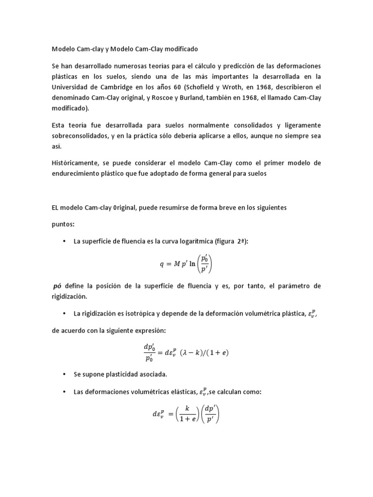 Modelo Cam Clay | PDF | Plasticidad (Física) | Deformación (Mecánica)