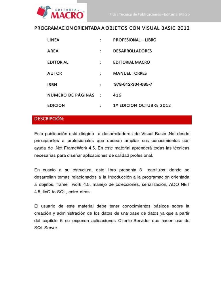 Programacion Orientada A Objetos Con Visual Basic PDF | PDF | .NET Framework | Consulta ...