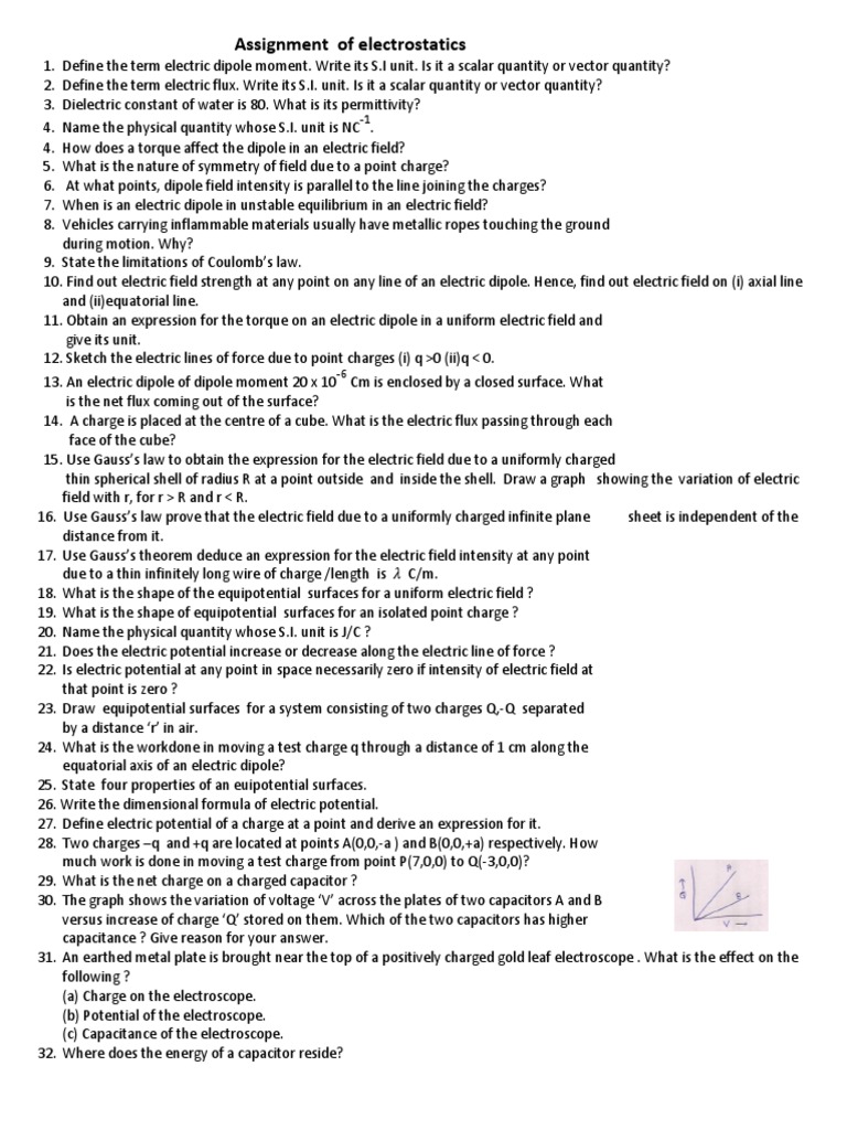 Assignment Electrostatics | PDF | Capacitor | Electric Field
