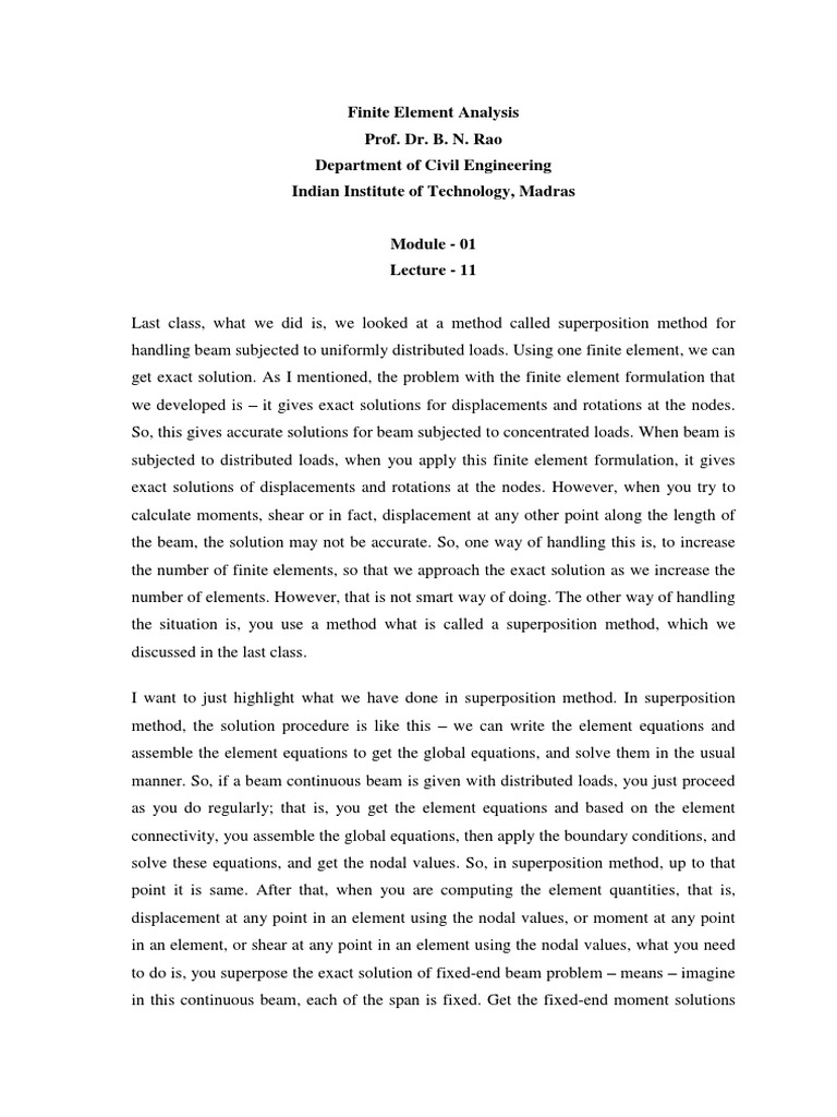 Superposition Method in Finite Element Analysis | PDF | Bending ...