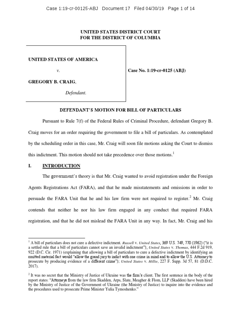 Greg Craig Responds To Indictment | PDF | Indictment | Discovery (Law)