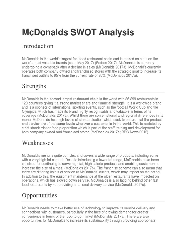 McDonalds SWOT Analysis | PDF | Franchising | Sustainability