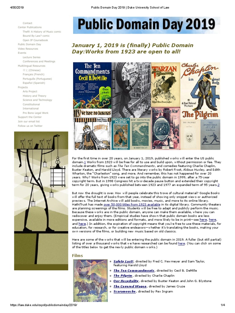 Public Domain Day 2019 | PDF | Public Domain | Copyright