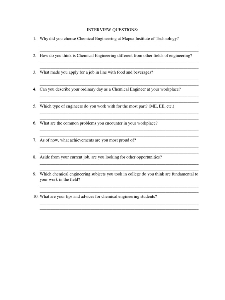 Chemical Engineering Interview Insights | PDF