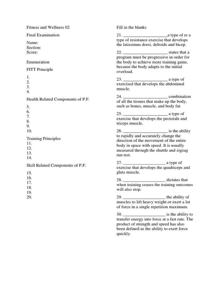 Physical Education Final Exam | PDF | Muscle | Physical Exercise