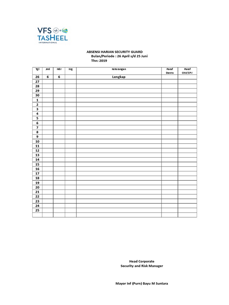 Security Guard Attendance Log | PDF