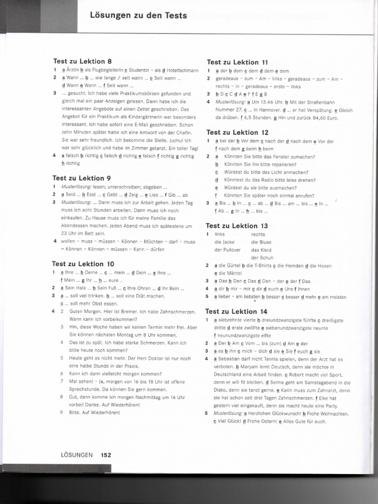 Schritte International 2 Lösungen Zu Den Tests | PDF