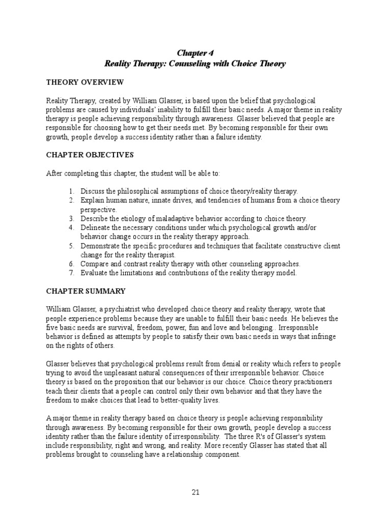 Reality Therapy: Counseling With Choice Theory | PDF | Psychotherapy ...