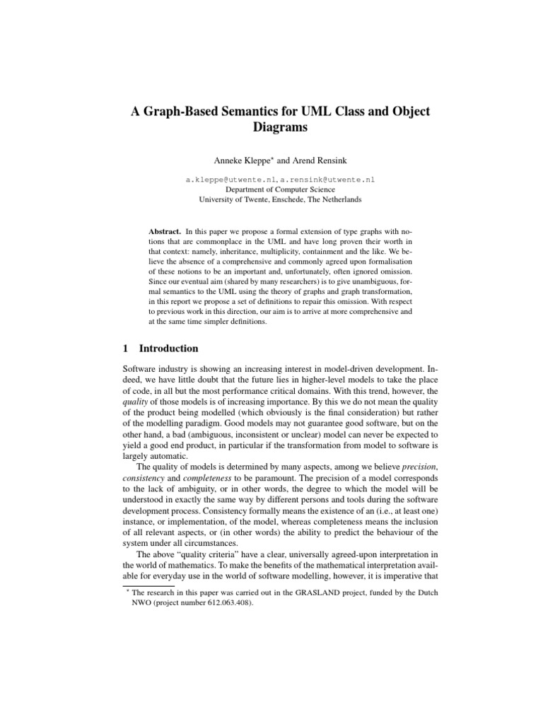 A Graph-Based Semantics for UML Class and Object Diagrams | PDF ...